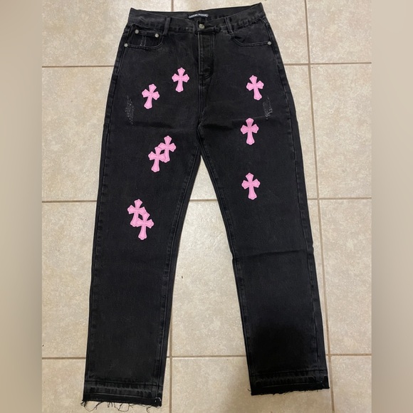 Chrome Hearts | Jeans | Chrome Hearts Pink Crosses Black Jeans | Poshmark